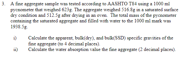 Solved: A Fine Aggregate Sample Was Tested According To AA... | Chegg.com