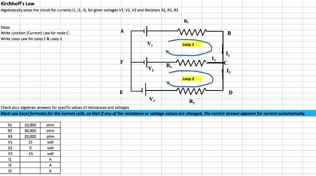 Solved Algebraically solve the circuit for currents I1, I2, | Chegg.com