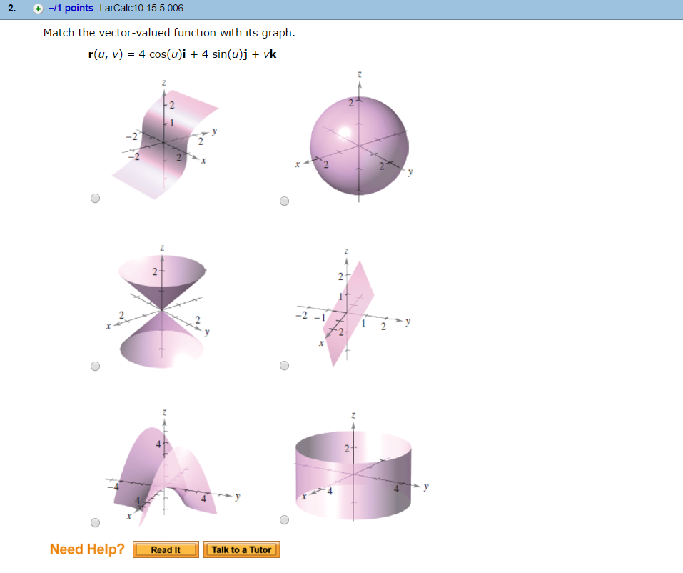 Solved Match The Vector Valued Function With Its Graph 6850