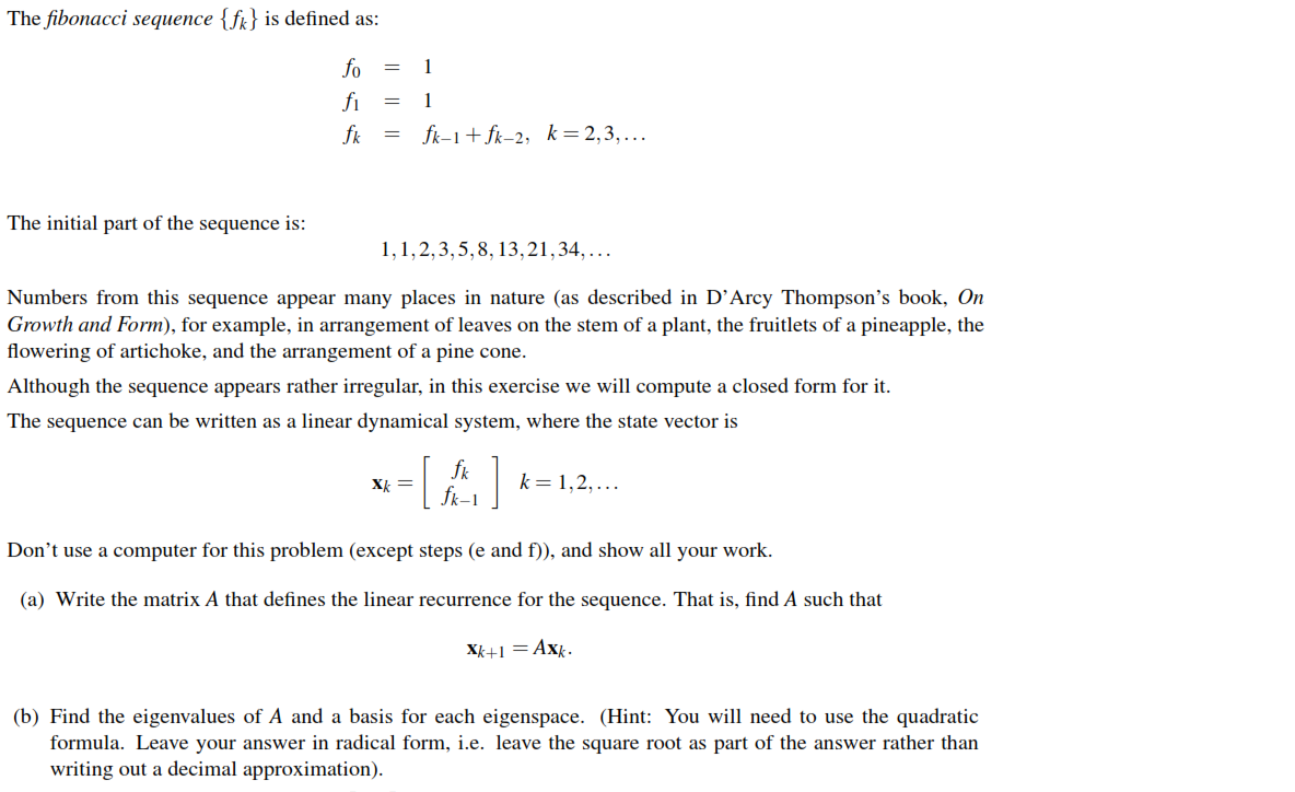 Solved The fibonacci sequence fk is defined as: fo fi fr | Chegg.com