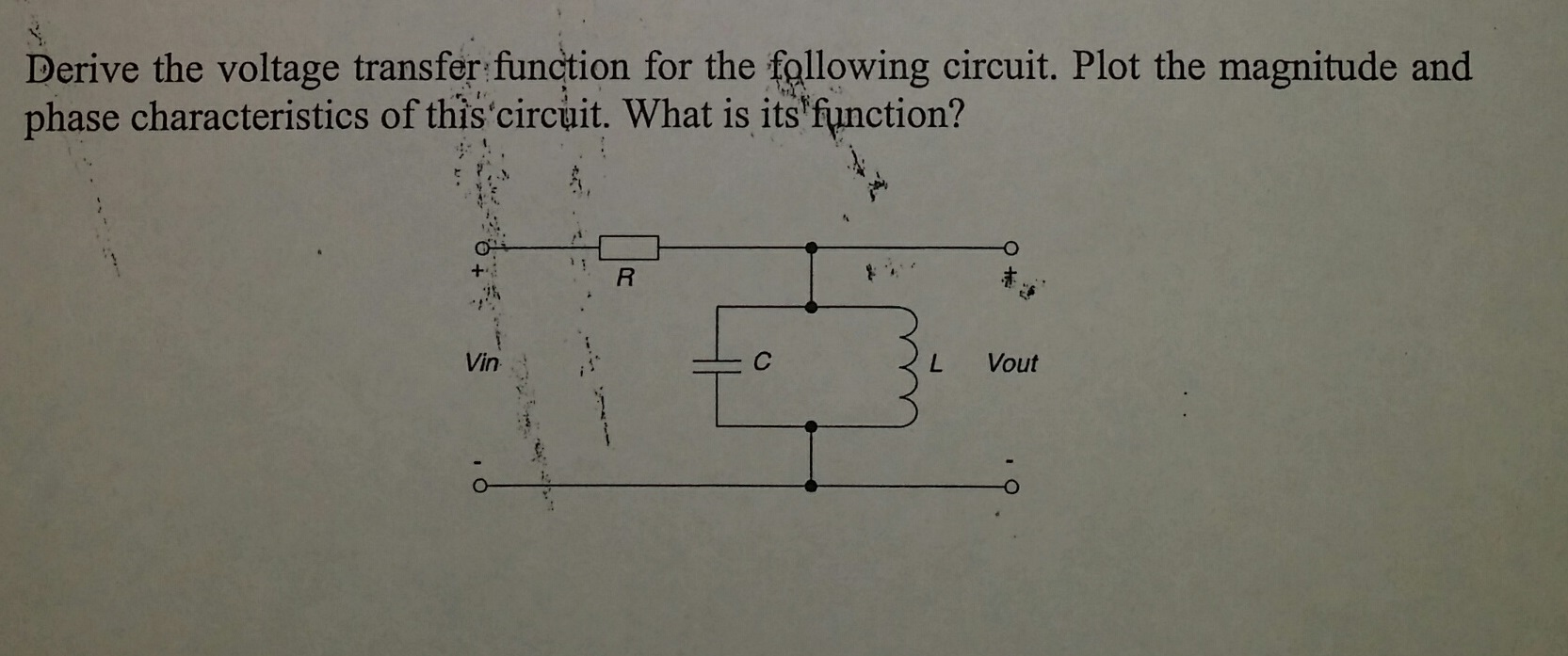 Solved Derive the voltage transfer function for the | Chegg.com