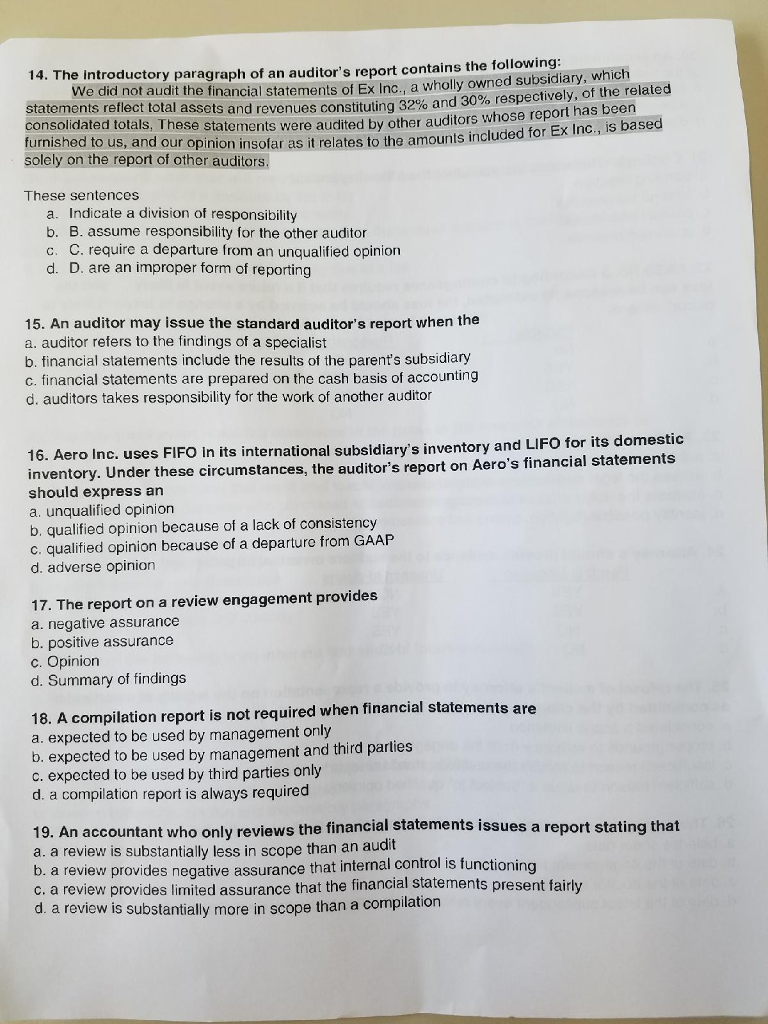 Solved The introductory paragraph an auditor's report | Chegg.com