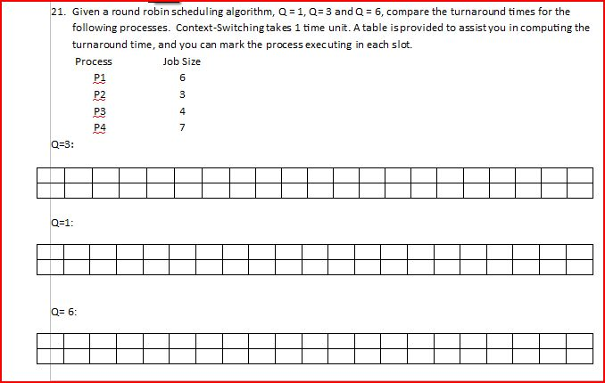 Solved Given a round robin scheduling algorithm, Q = 1, Q = | Chegg.com