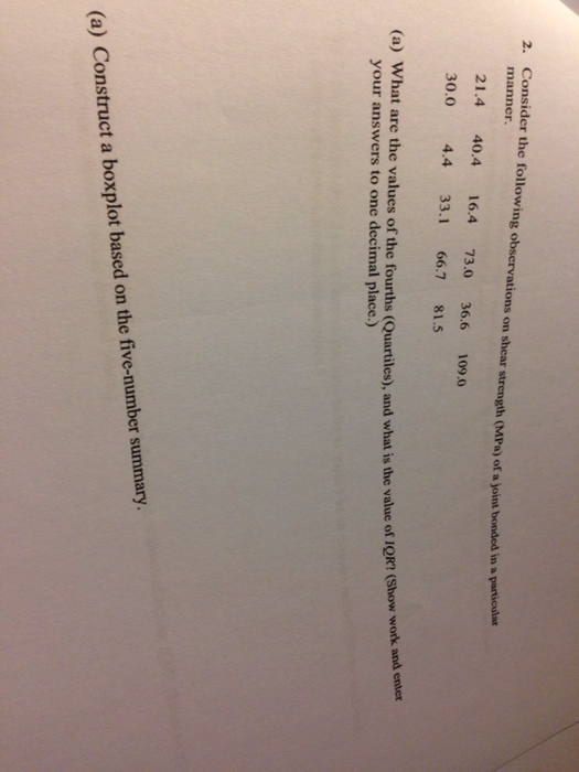 Solved Consider the following observations on shear strength | Chegg.com