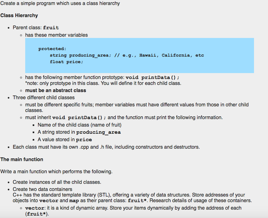 Solved Create a simple program which uses a class hierarchy | Chegg.com