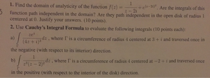 Solved Find the domain of analyticity of the function f(z) = | Chegg.com