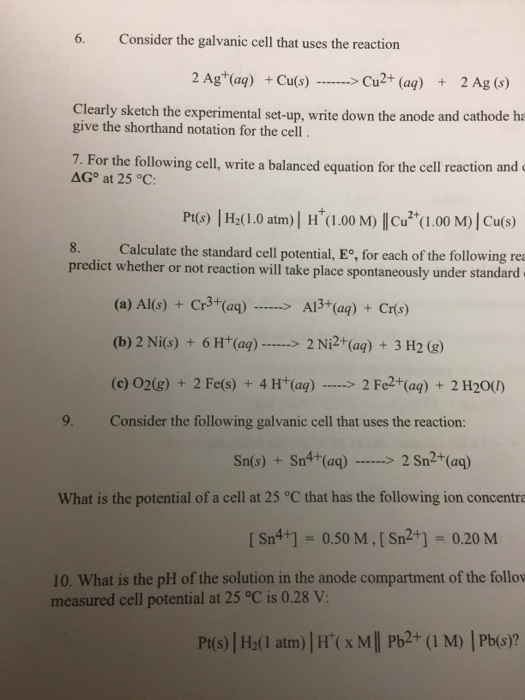 Solved Consider the galvanic cell that uses the reaction 2 | Chegg.com