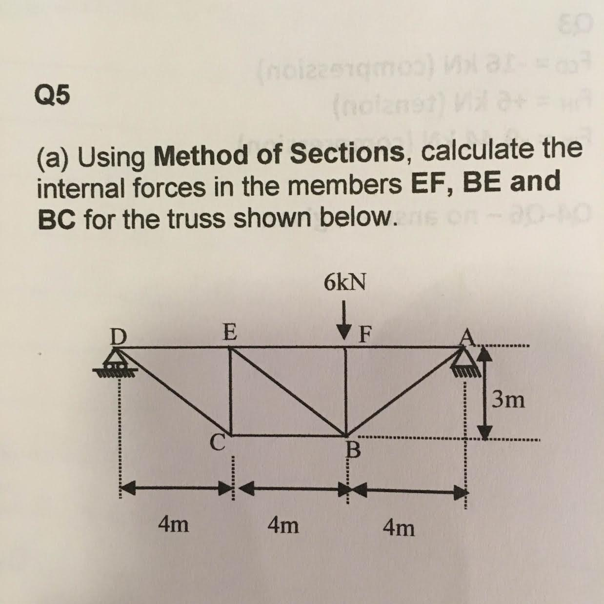 Solved Using Method Of Sections Calculate The Internal 1466