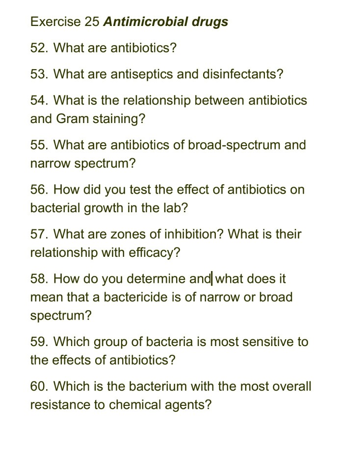 Solved Exercise 25 Antimicrobial drugs 52. What are | Chegg.com