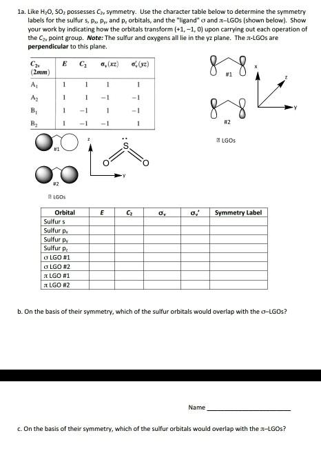 Solved 1a. Like H20, SO2 possesses Civ symmetry. Use the | Chegg.com