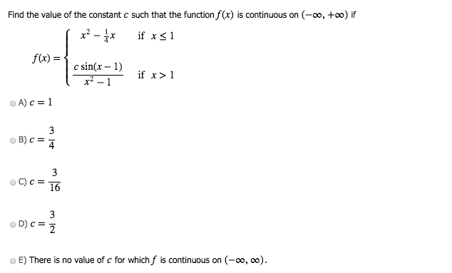 Solved Find The Value Of The Constant C Such That The