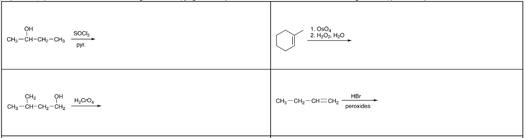 Solved OH 1. OsO4 2. H202, H2O SOCl2 CH3 CH-CH2 CH3 pyr CH3 | Chegg.com