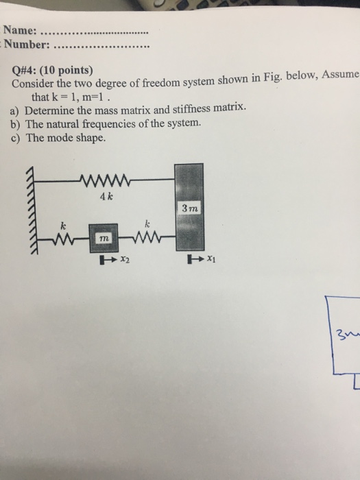 Solved Consider the two degree of freedom system shown in | Chegg.com
