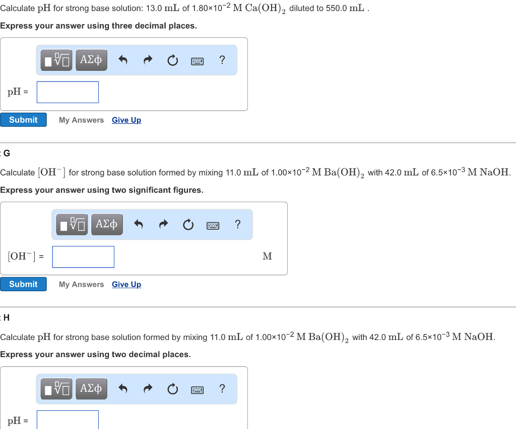 Solved Calculate pH for strong base solution: 13.0 mL of | Chegg.com