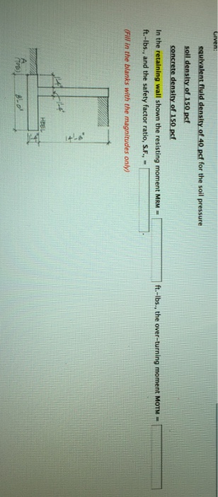 Solved equivalent fluid density of 40 pcf for the soil | Chegg.com