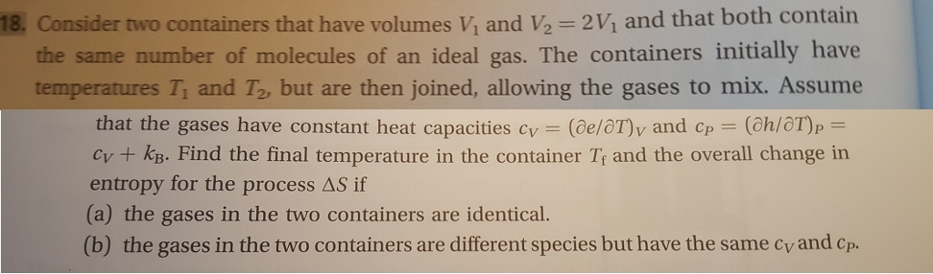 Consider two containers that have volumes V_1 and V_2 | Chegg.com