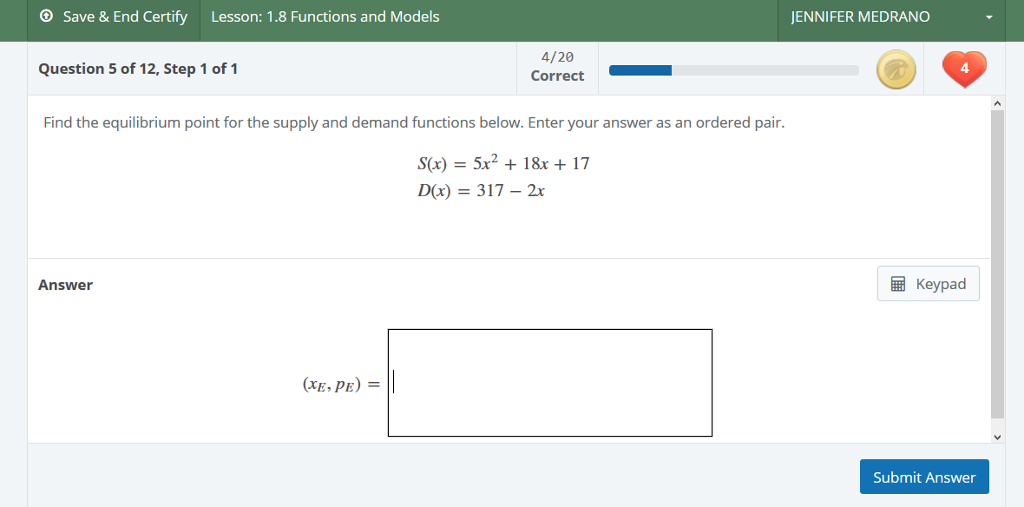 Solved O Save & End Certify Lesson: 1.8 Functions and Models | Chegg.com