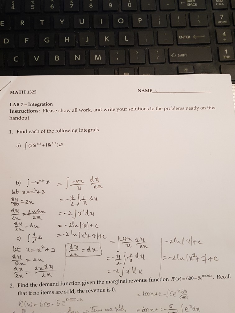 Solved 4 5 6 7 8 9 0 HOME ENTER ? SHIFT C V B N M MATH 1325 | Chegg.com