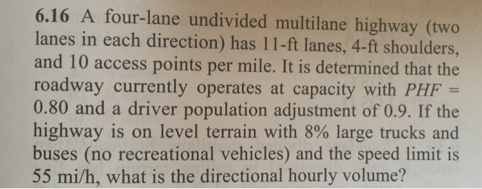 Solved A four-lane undivided multilane highway (two lanes in | Chegg.com