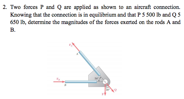 Solved 2. Two forces P and Q are applied as shown to an | Chegg.com