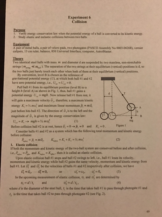 Solved Experiment 6 Collision Purpose . Verify energy | Chegg.com