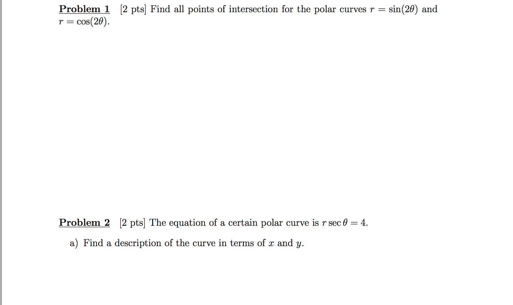 Solved Problem 1 [2 pts] Find all points of intersection for | Chegg.com