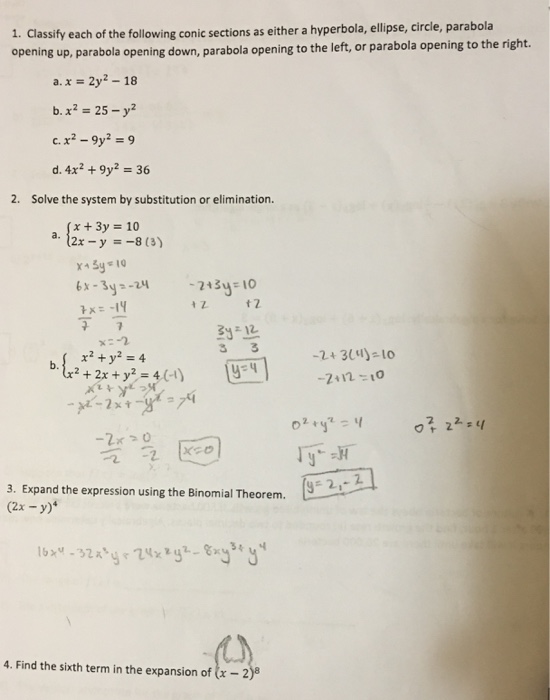 Solved Classify each of the following conic sections as | Chegg.com