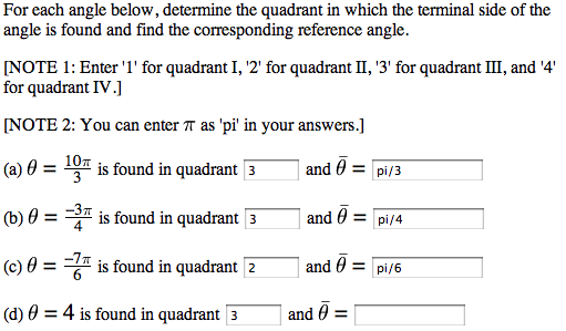 Solved For each angle below, determine the quadrant in which | Chegg.com