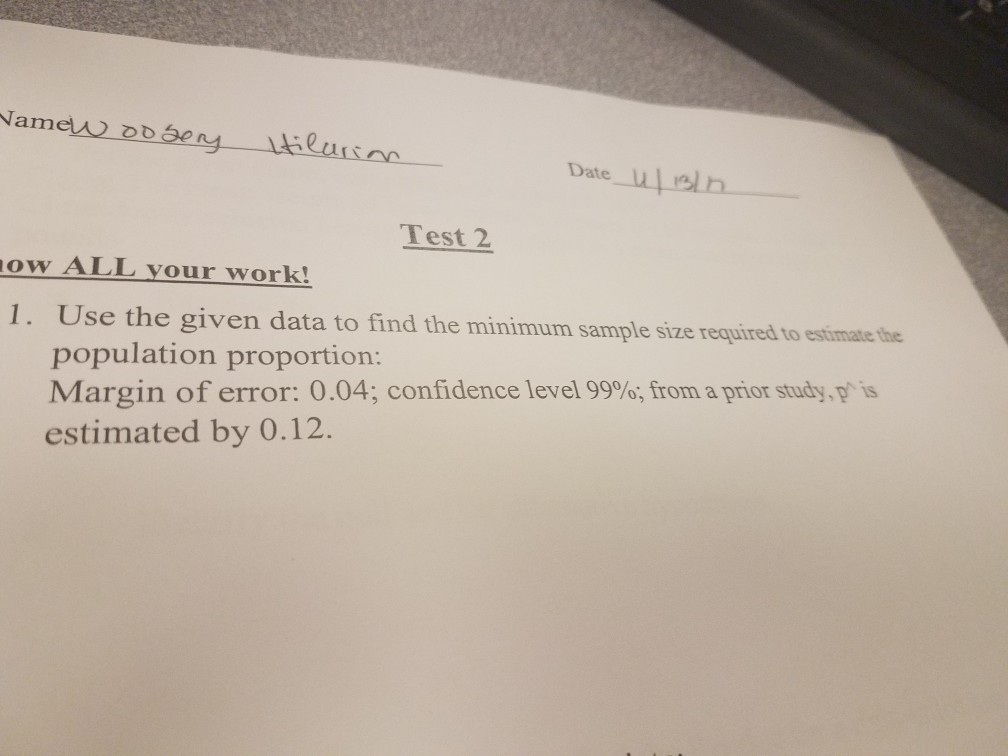 Solved In Date Test 2 Ow All Your Work Use The Given Data