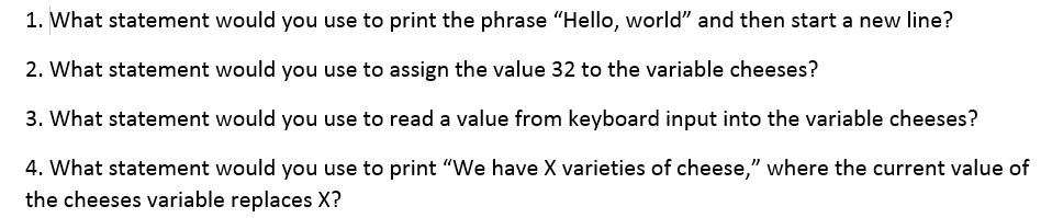 Solved So far I have 1. printf("Hello, world "); 2. | Chegg.com