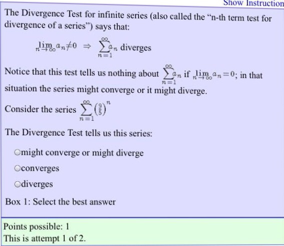 Solved The Divergence Test tor infinite series (also called | Chegg.com