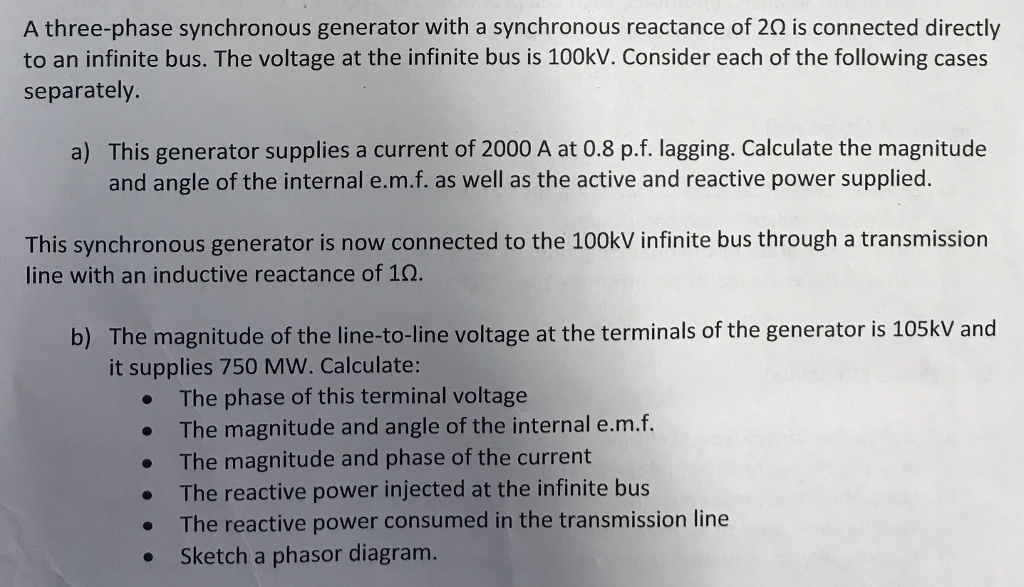 Solved A three-phase synchronous generator with a | Chegg.com