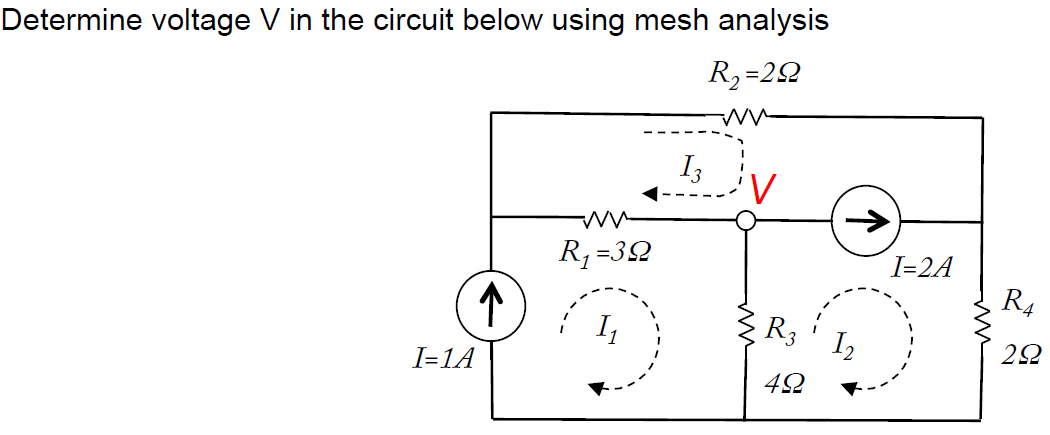 Solved Determine voltage V in the circuit below using mesh | Chegg.com