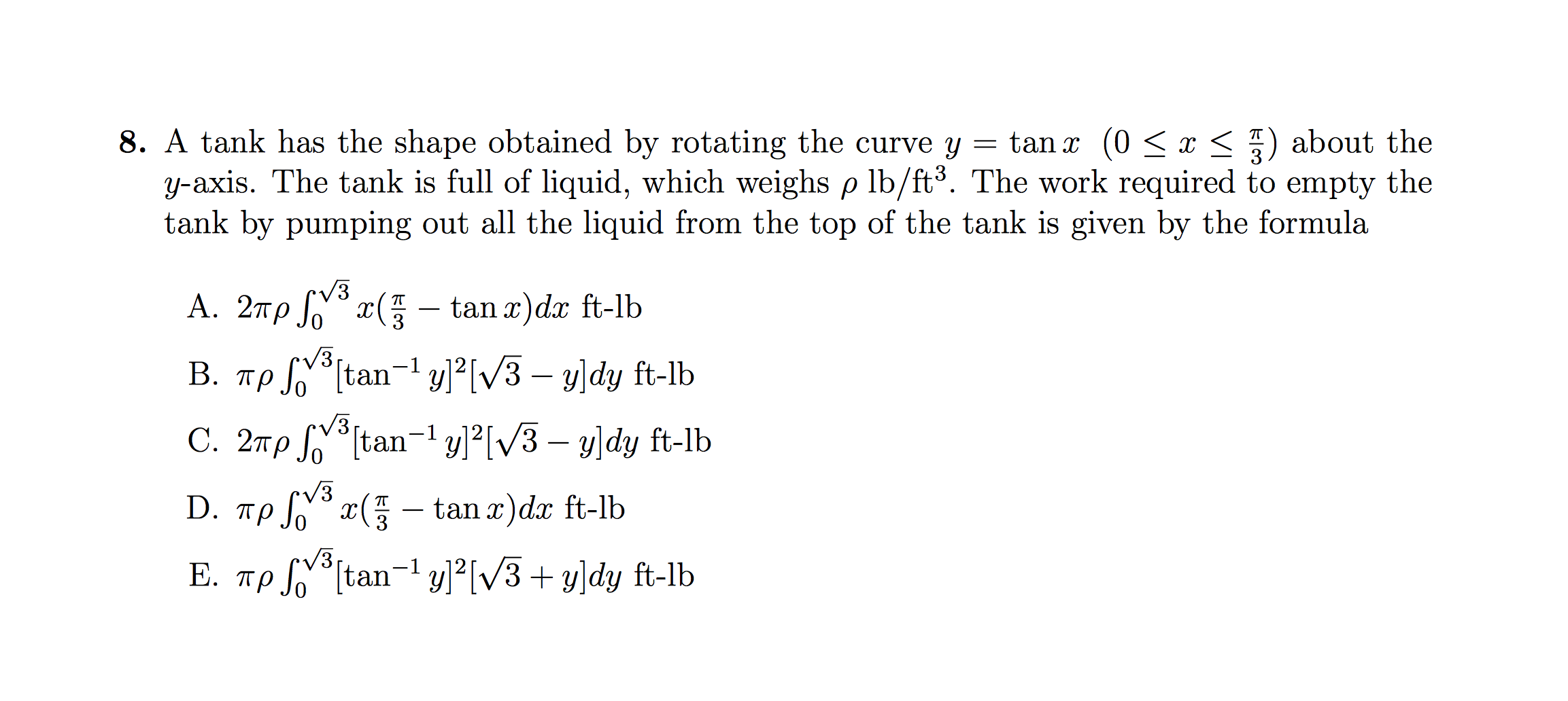 Solved A tank has the shape obtained by rotating the curve y | Chegg.com