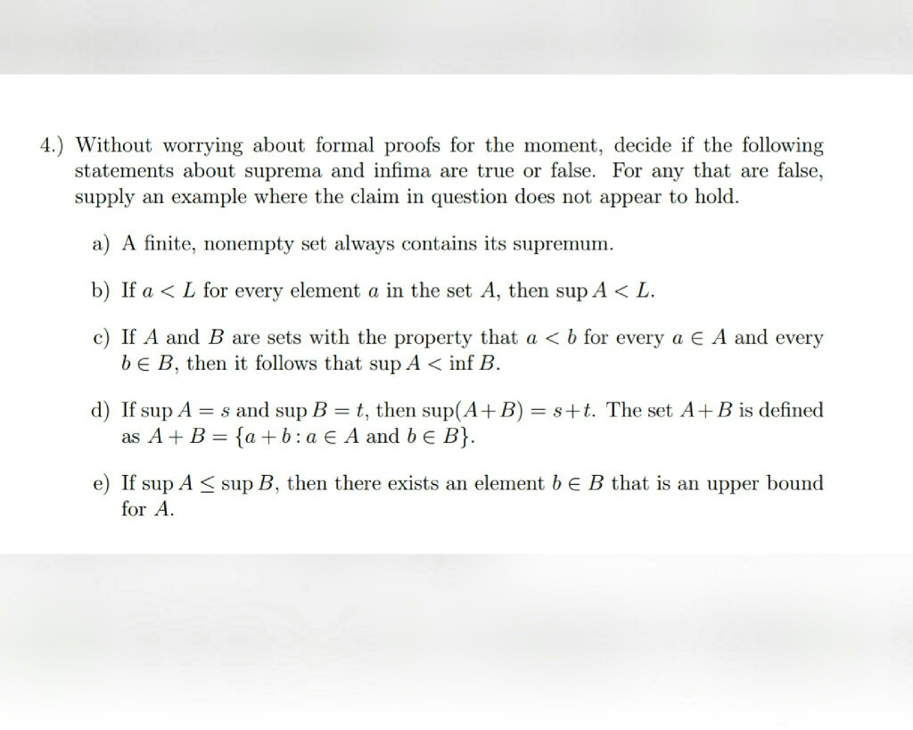 Solved 4.) Without worrying about formal proofs for the | Chegg.com