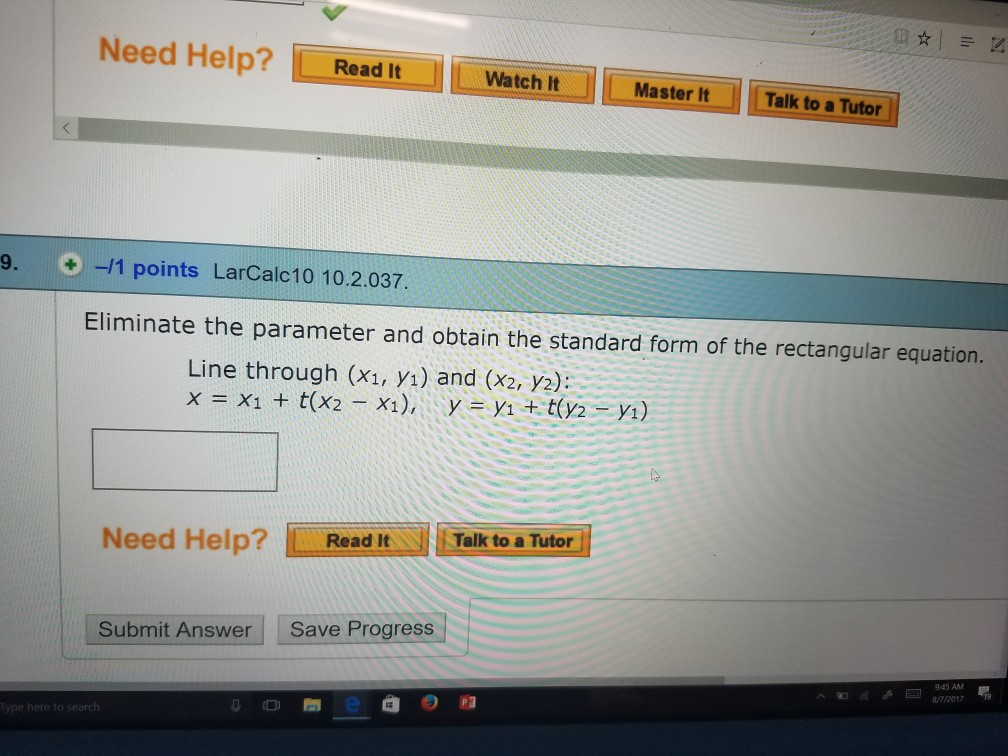 Solved Eliminate the parameter and obtain the standard form | Chegg.com