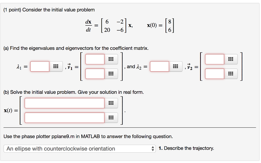 Solved (1 point) Consider the initial value problem 6 -2 | Chegg.com