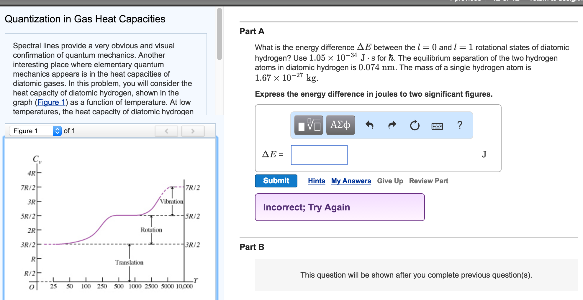 Solved Quantization in Gas Heat Capacities Spectral lines | Chegg.com