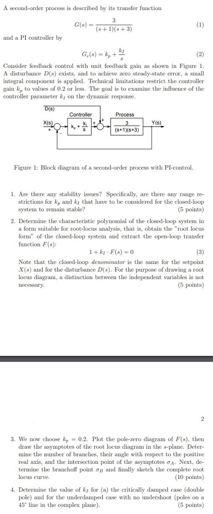 Solved A second-order process is described by its transfer | Chegg.com