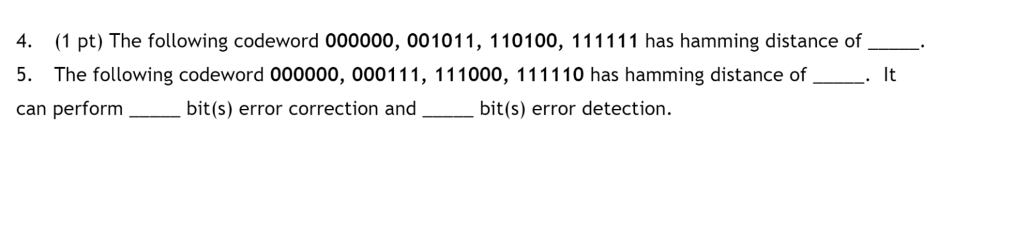 Solved The following codeword 000000,001011, 110100, 111111 | Chegg.com