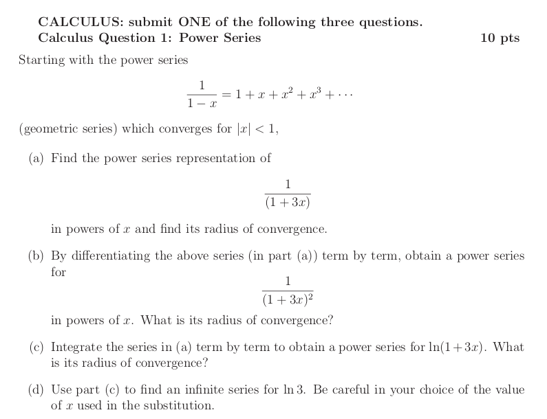 Solved CALCULUS: submit ONE of the following three questions | Chegg.com