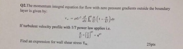 Solved The momentum integral equation for flow with zero | Chegg.com