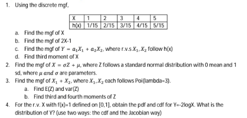Solved Using the discrete mgf. a. Find the mgf of X b. | Chegg.com