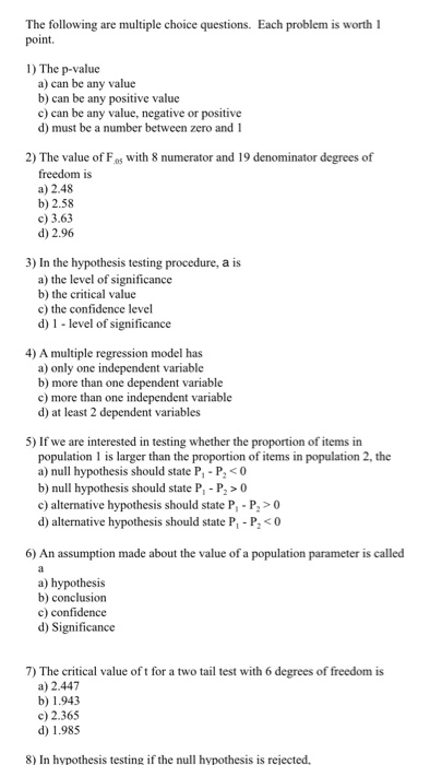 Solved The following arc multiple choice questions. Each | Chegg.com