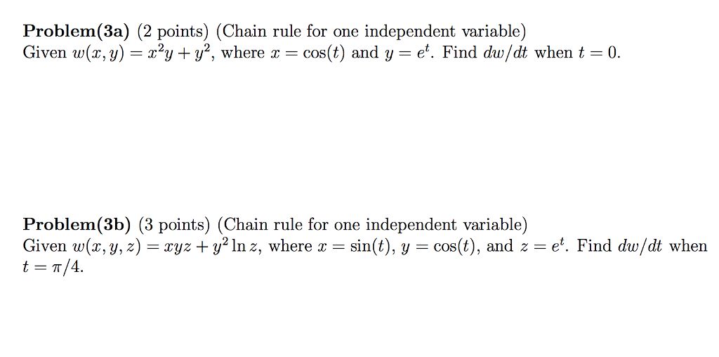 Solved Problem (3a) (2 points) (Chain rule for one | Chegg.com