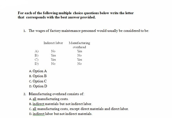 Solved For each of the following multiple choice questions | Chegg.com