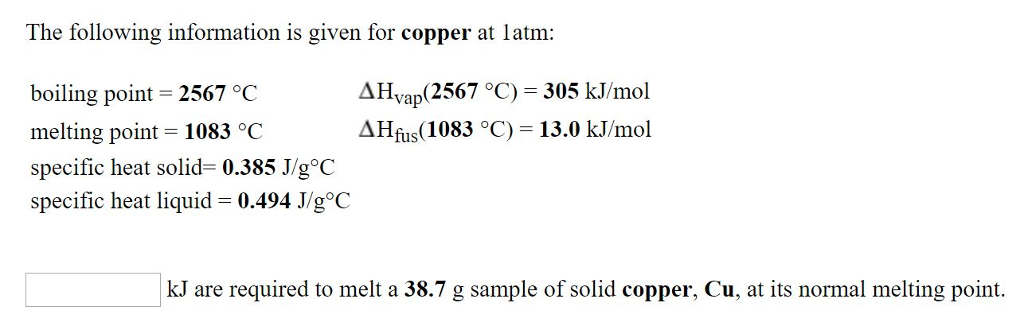 Solved The following information is given for copper at | Chegg.com