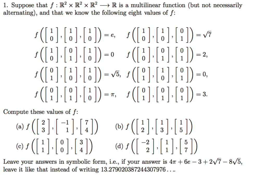 Solved Suppose that f: R^2 times R^2 times R^2 rightarrow R | Chegg.com