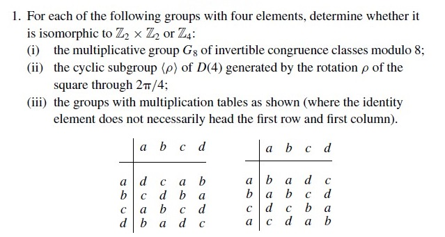 Solved 1. For each of the following groups with four | Chegg.com