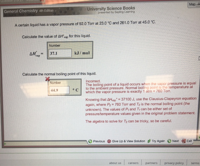 Solved A certain liquid has a vapor pressure of 92.0 Torr at | Chegg.com